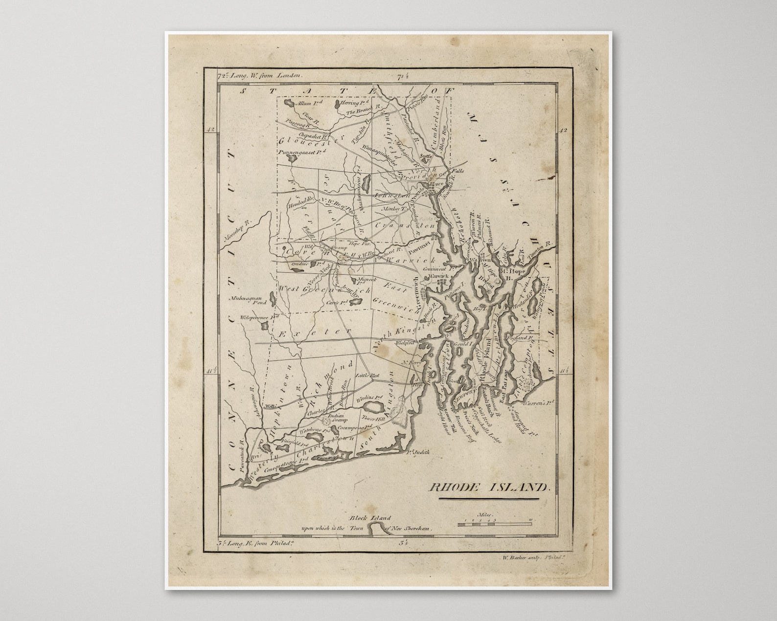 Old Rhode Island Map Art Print 1816 Archival Reproduction - Etsy