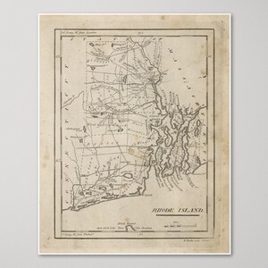 Old Rhode Island Map Art Print, 1816, Archival Reproduction, Unframed ...