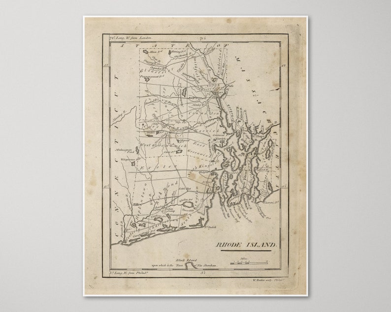 Old Rhode Island Map Art Print 1816 Archival Reproduction - Etsy