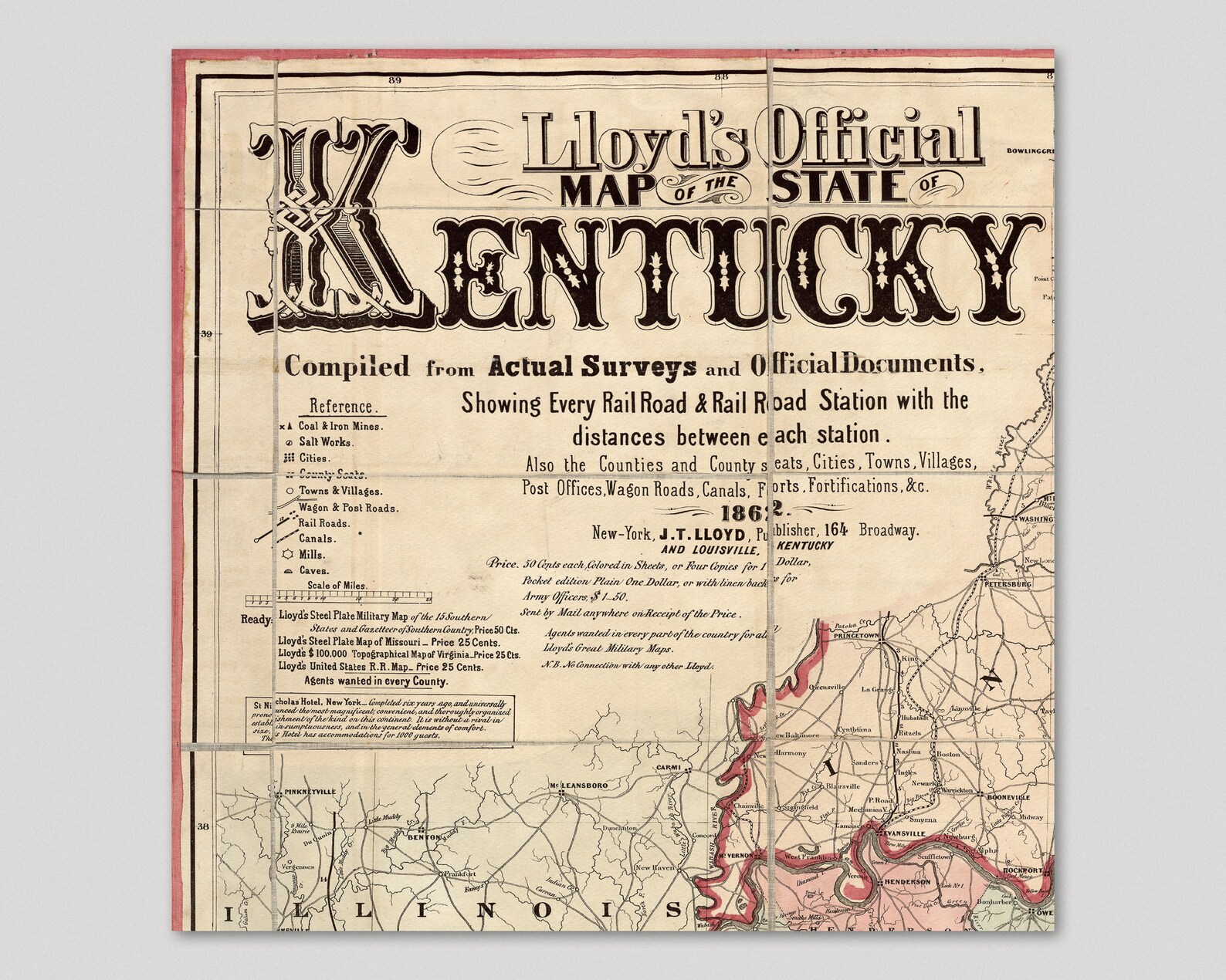 Old Kentucky Map Art Print Set, 1862, Archival Reproduction, Set of 6 ...