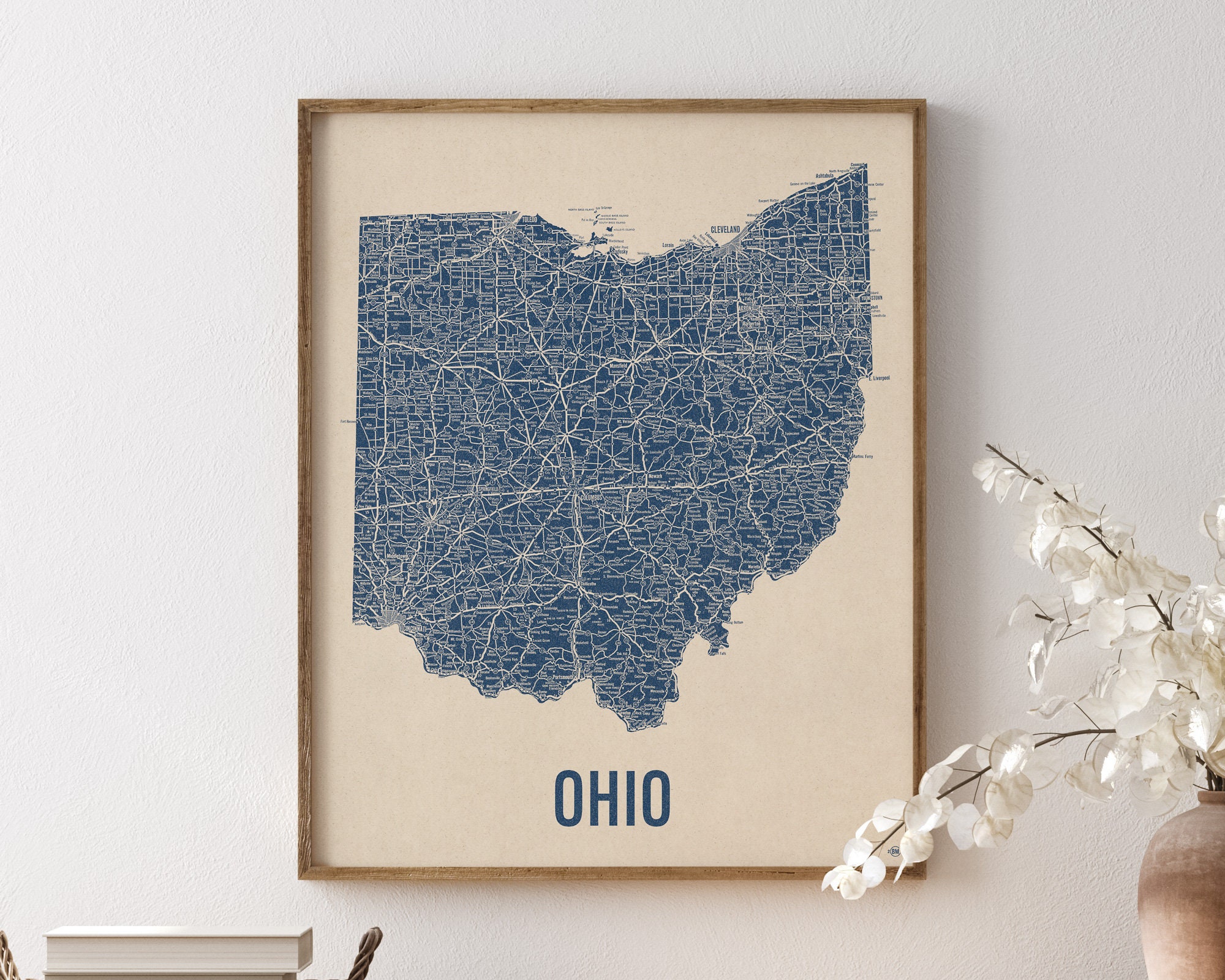 Vintage Ohio Road Map Art Print Blue on Beige 1 Unframed - Etsy