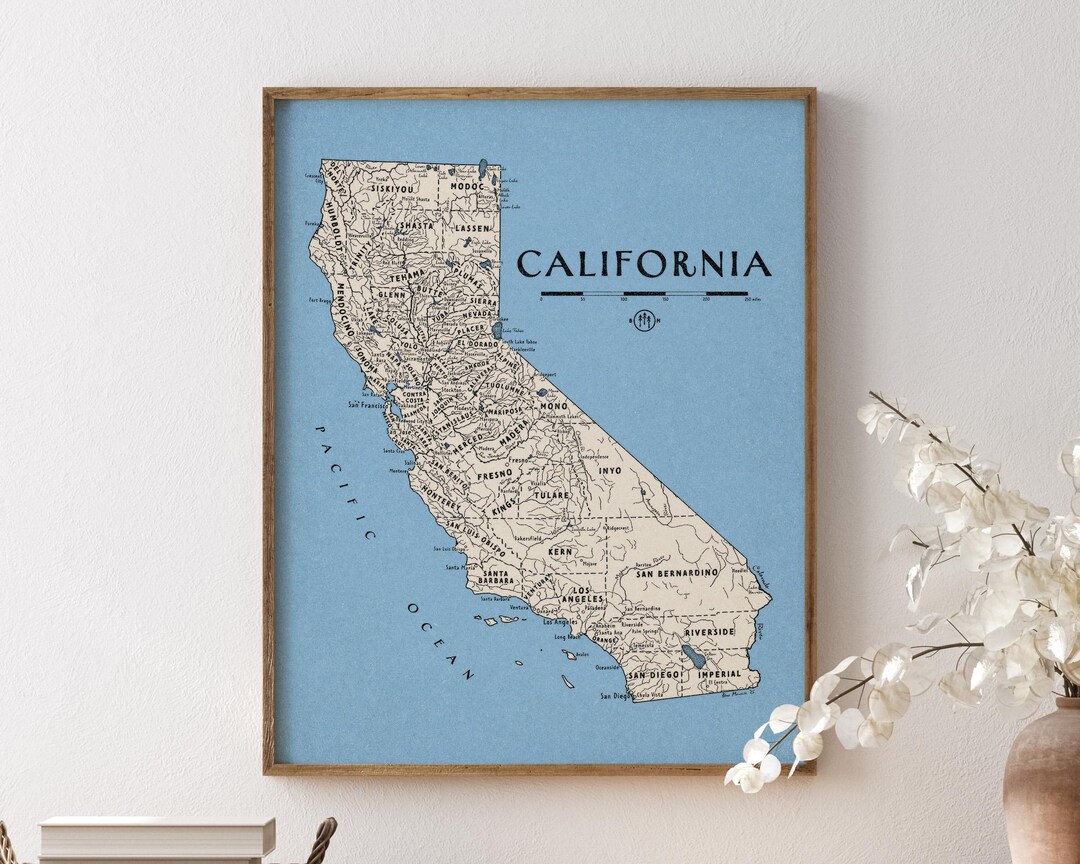 California Map Art Print, Hand-drawn Style, 3 Color Options, Archival ...
