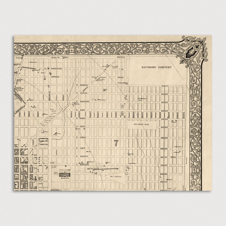 Old Baltimore Map Art Print Set Maryland 1851 Antique Map | Etsy