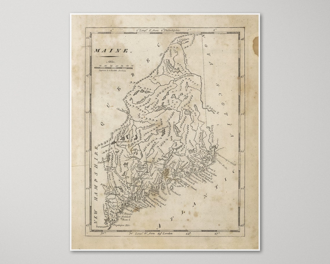 Old Maine Map Art Print 1816 Archival Reproduction Unframed - Etsy