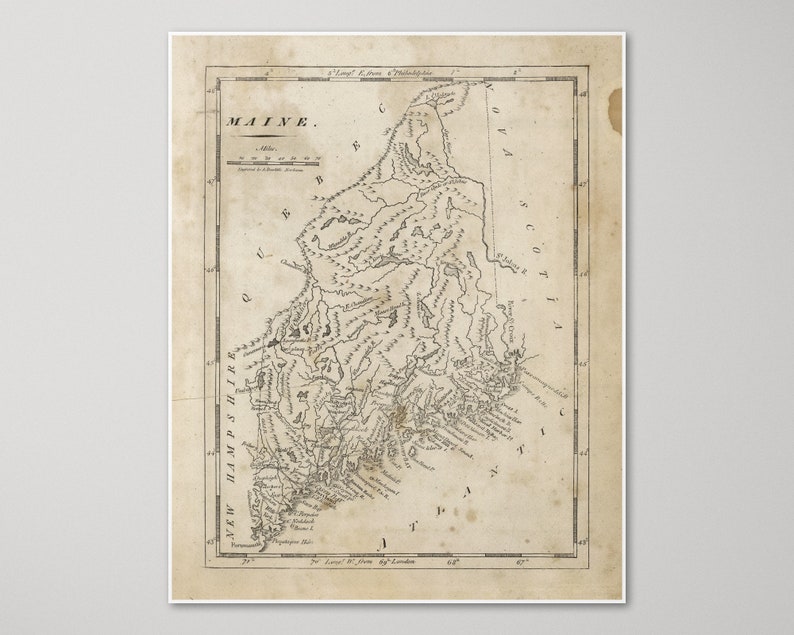 Old Maine Map Art Print 1816 Archival Reproduction Unframed - Etsy