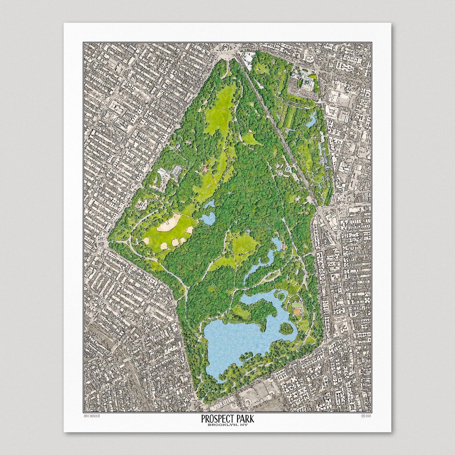 Prospect Park Map Art Print, Brooklyn, NY, Pen and Watercolor Style ...
