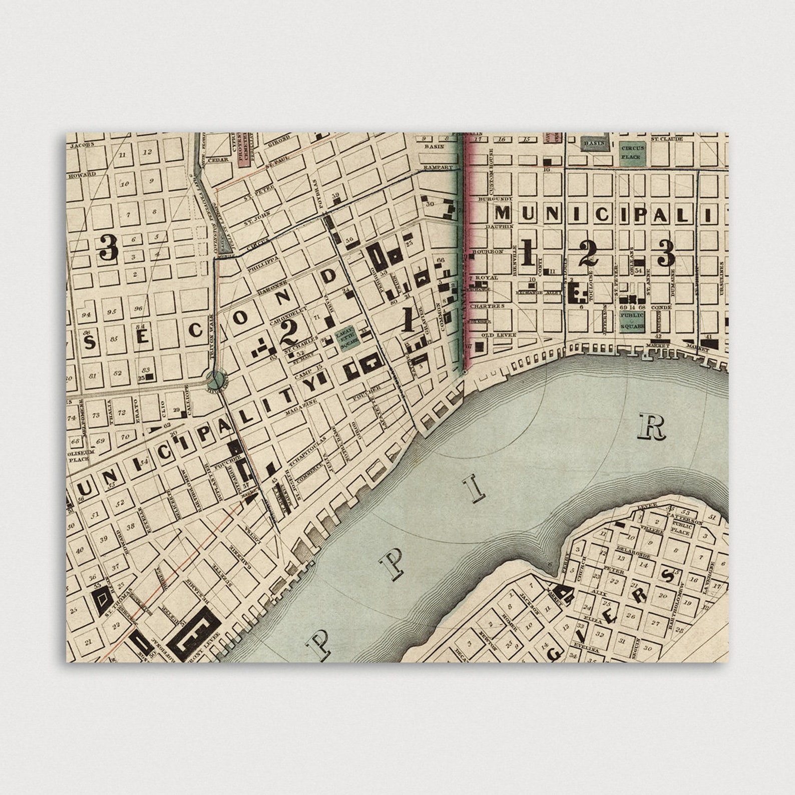 Old New Orleans Map Art Print 1845 Antique Map Archival | Etsy