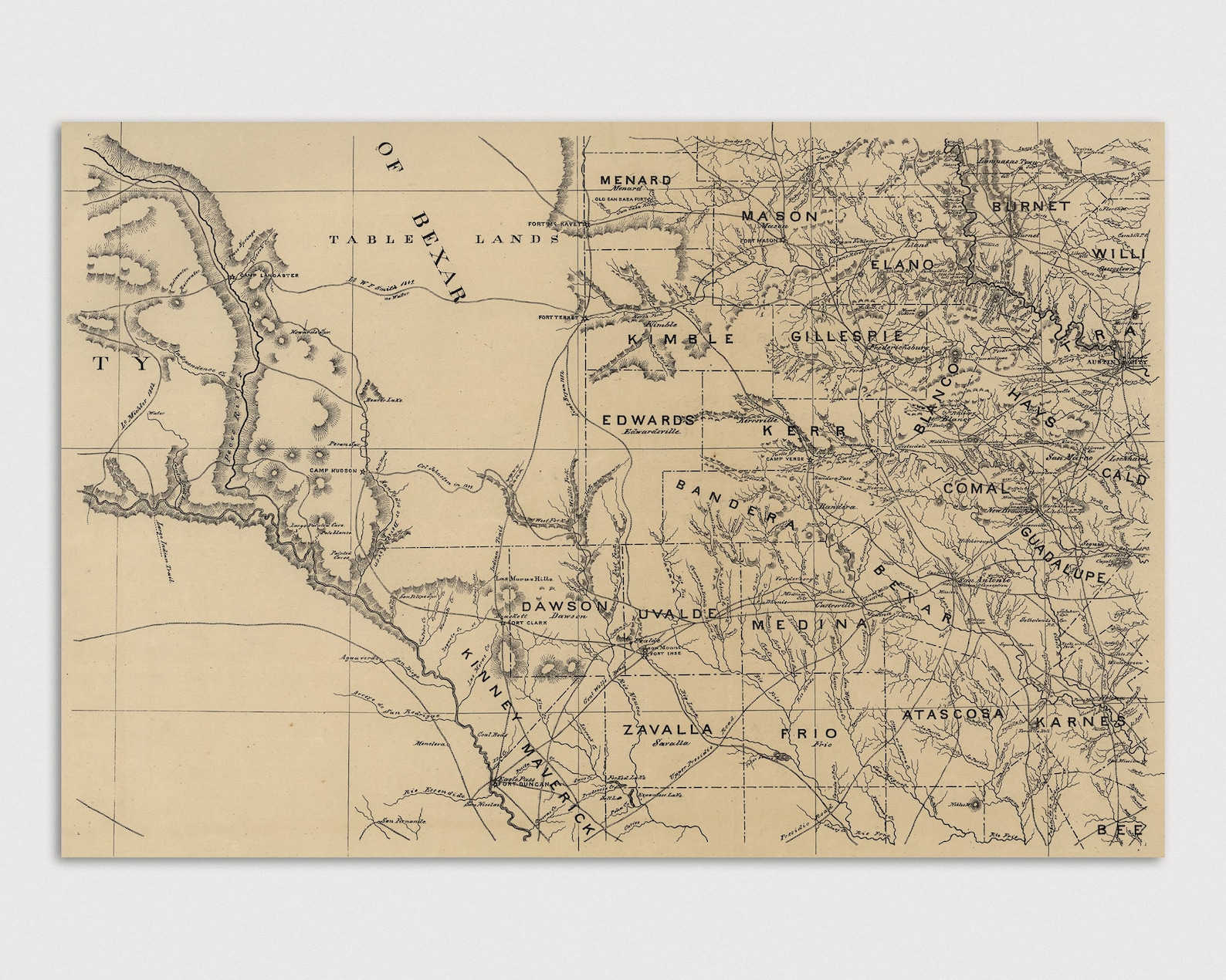 Old Texas Map Art Print Set 1867 Archival Reproduction Set | Etsy