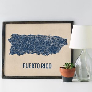 Puerto Rico Road Map Art Print, Blue on Beige #1, Unframed - Etsy