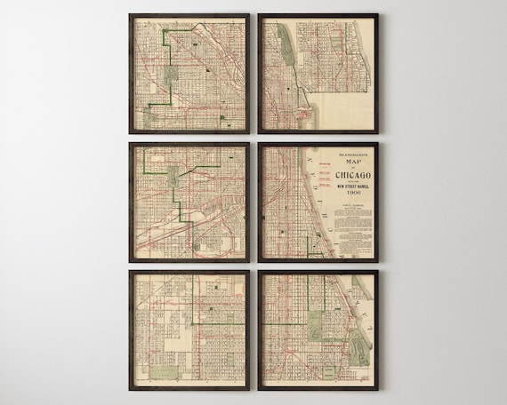 Old Chicago Map Art Print Set 1906 Archival Reproduction | Etsy