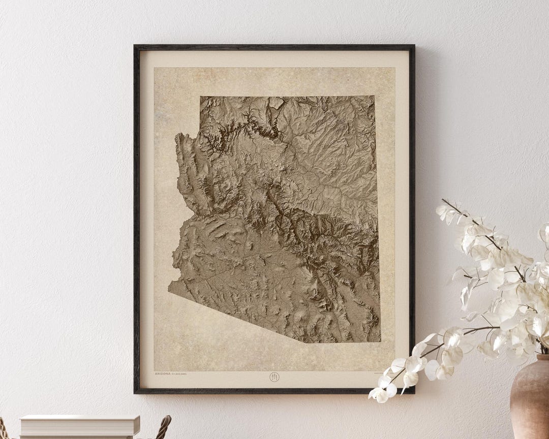 Arizona Relief Map Art Print, Sepia, Vintage Style, Unframed - Etsy