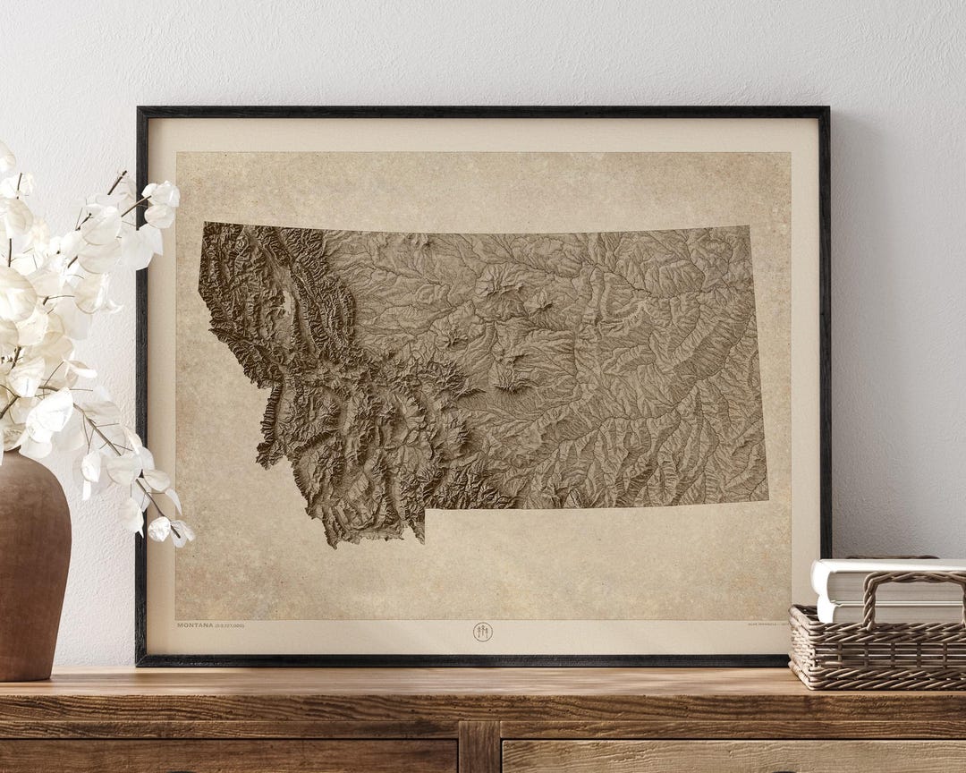 Montana Relief Map Art Print, Sepia, Vintage Style, Unframed - Etsy