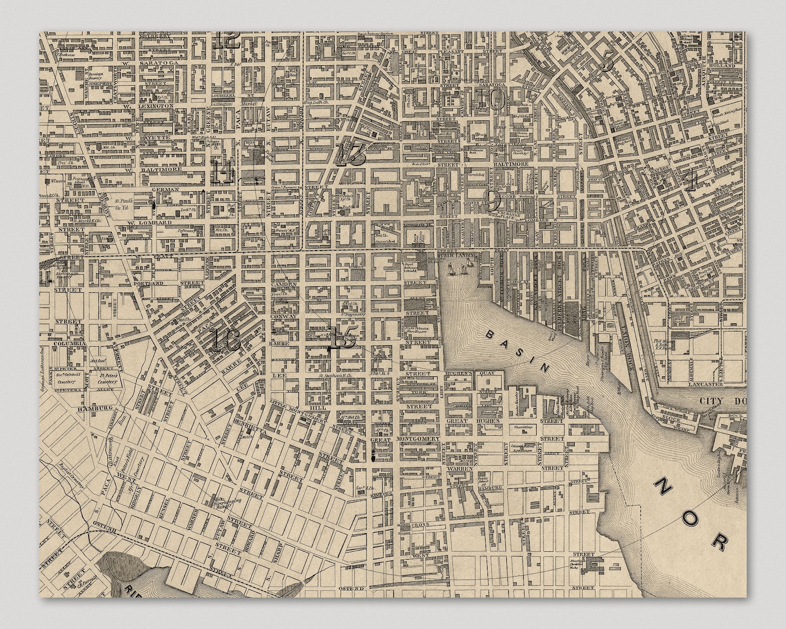 Old Baltimore Map Art Print Set, Maryland, 1851, Archival Reproduction ...