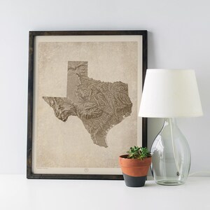 Texas Relief Map Art Print, Sepia, Vintage Style, Unframed - Etsy