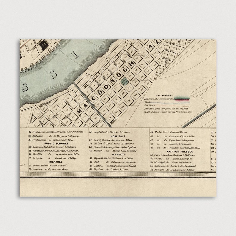 Old New Orleans Map Art Print 1845 Antique Map Archival | Etsy