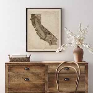 California Relief Map Art Print, Sepia, Vintage Style, Unframed - Etsy