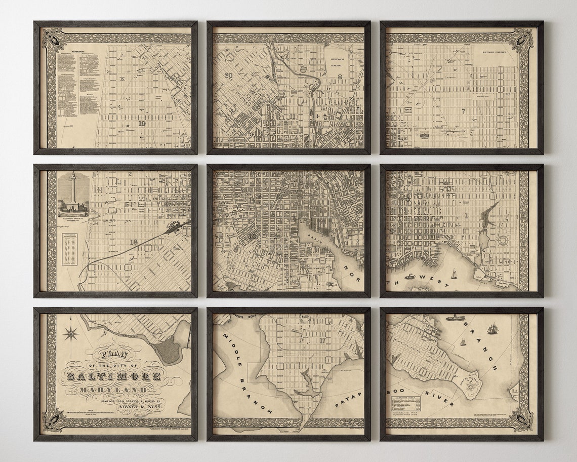 Old Baltimore Map Art Print Set Maryland 1851 Archival | Etsy