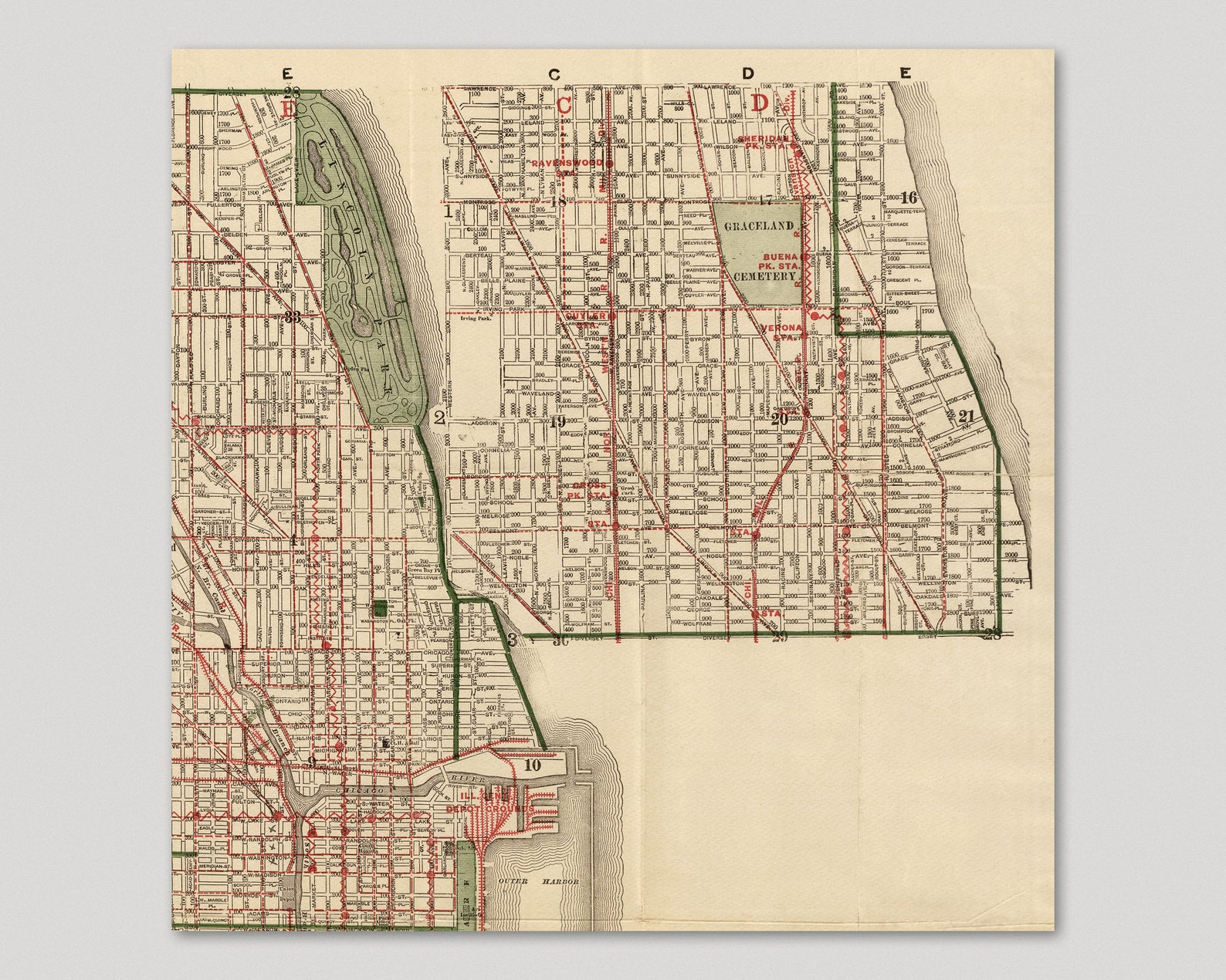 Old Chicago Map Art Print Set, 1906, Archival Reproduction, Set of 6 ...