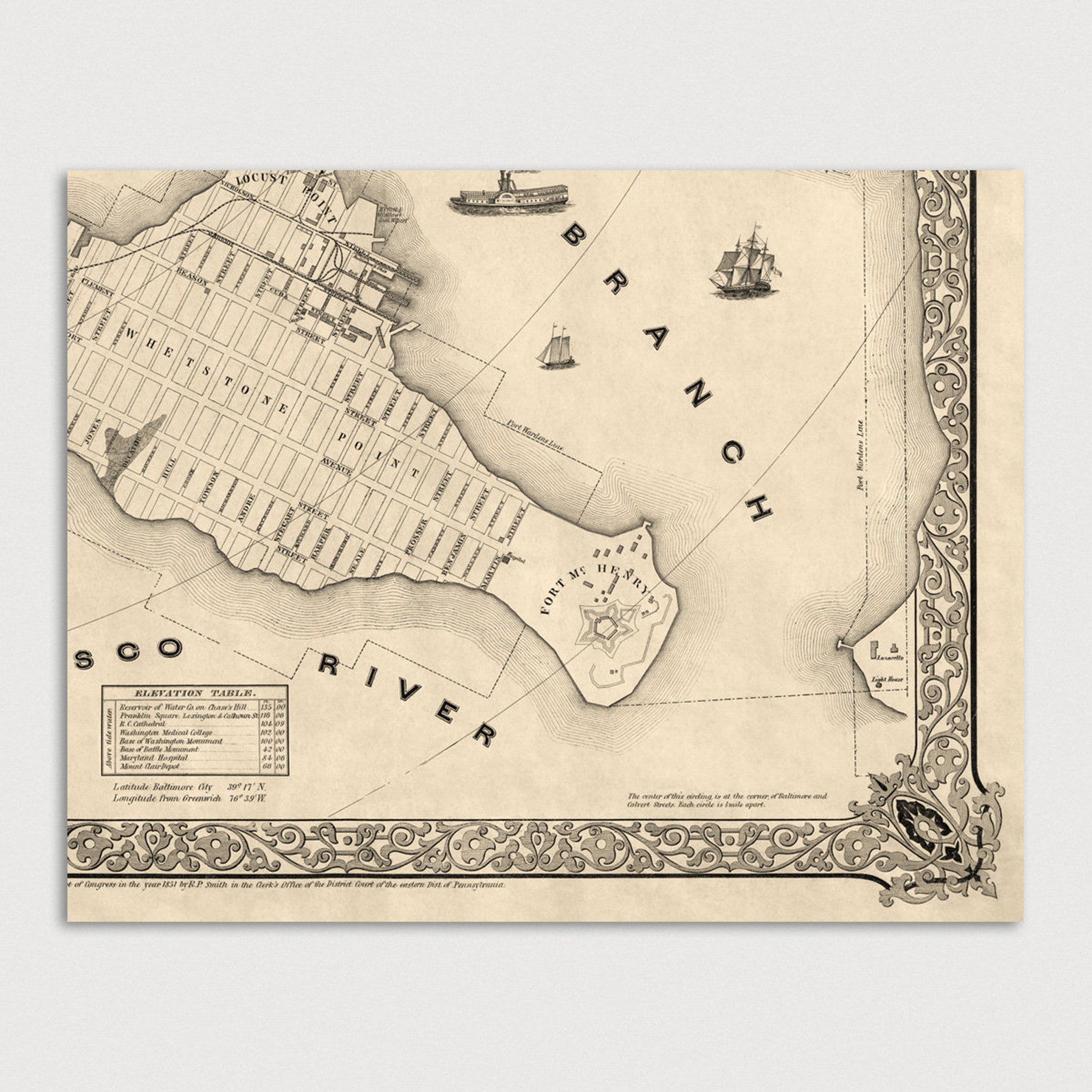 Old Baltimore Map Art Print Set Maryland 1851 Antique Map | Etsy