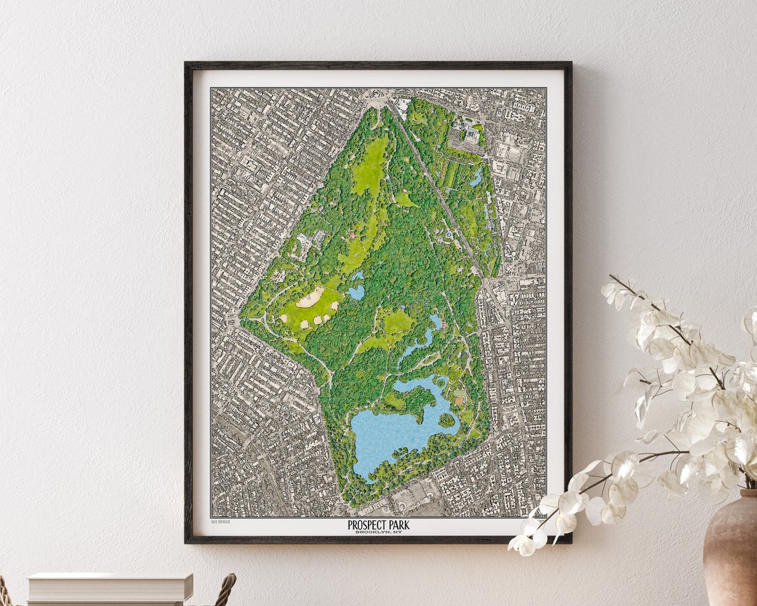 Prospect Park Map Art Print, Brooklyn, NY, Pen and Watercolor Style ...