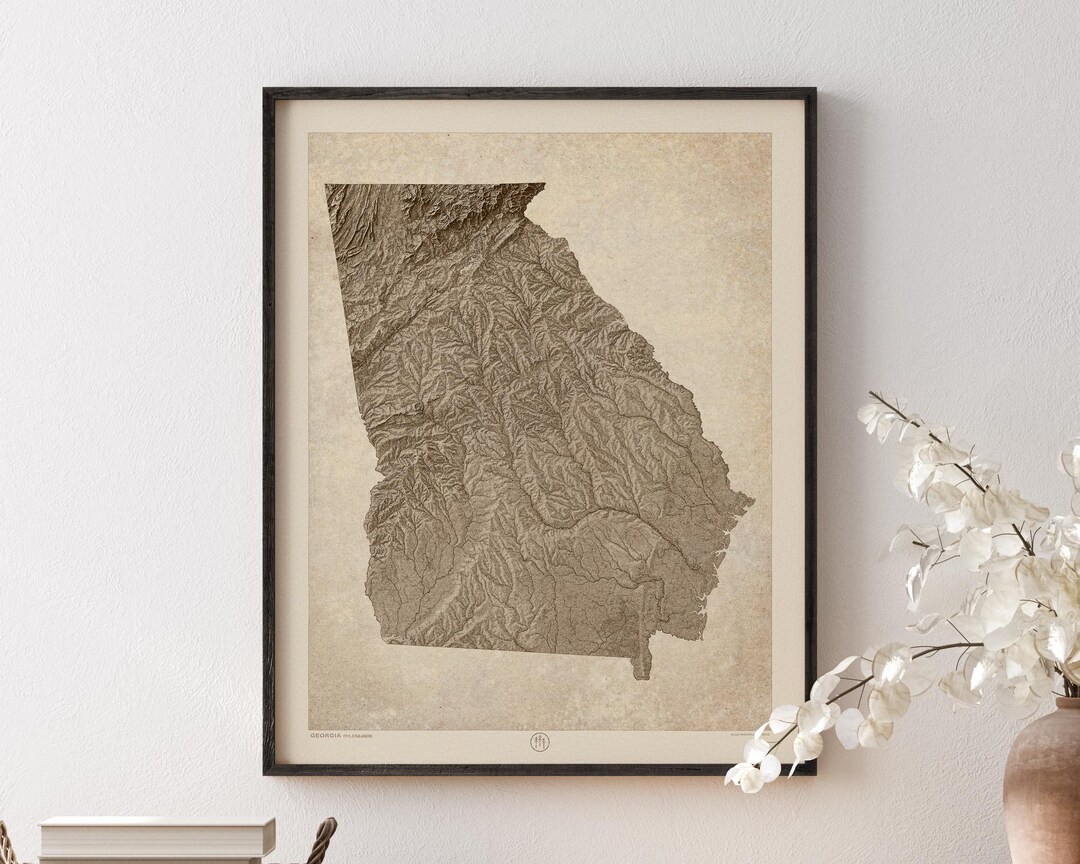Georgia Relief Map Art Print, Sepia, Vintage Style, Unframed - Etsy