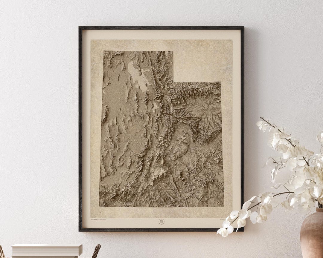 Utah Relief Map Art Print, Sepia, Vintage Style, Unframed - Etsy