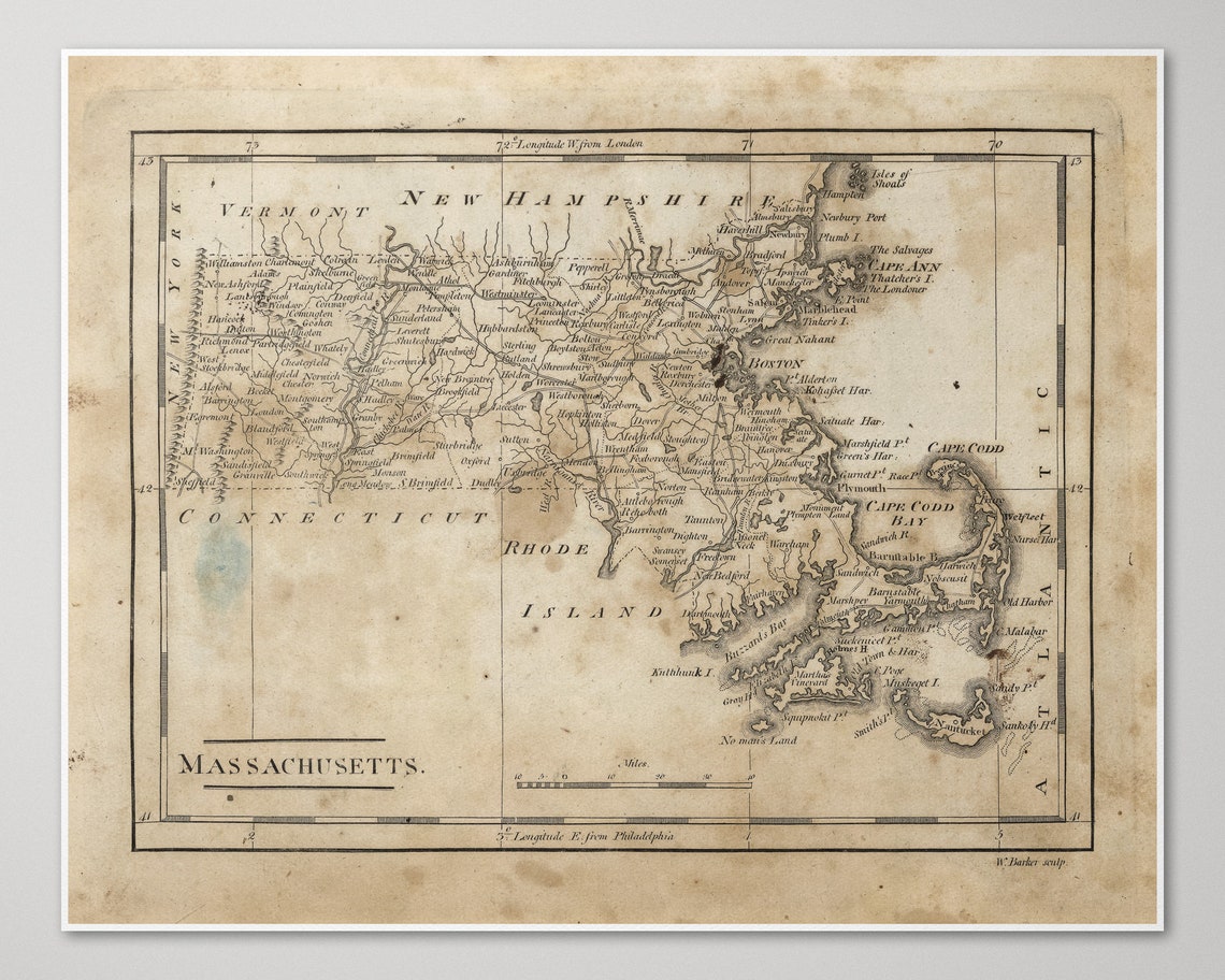 Old Massachusetts Map Art Print 1816 Archival Reproduction - Etsy