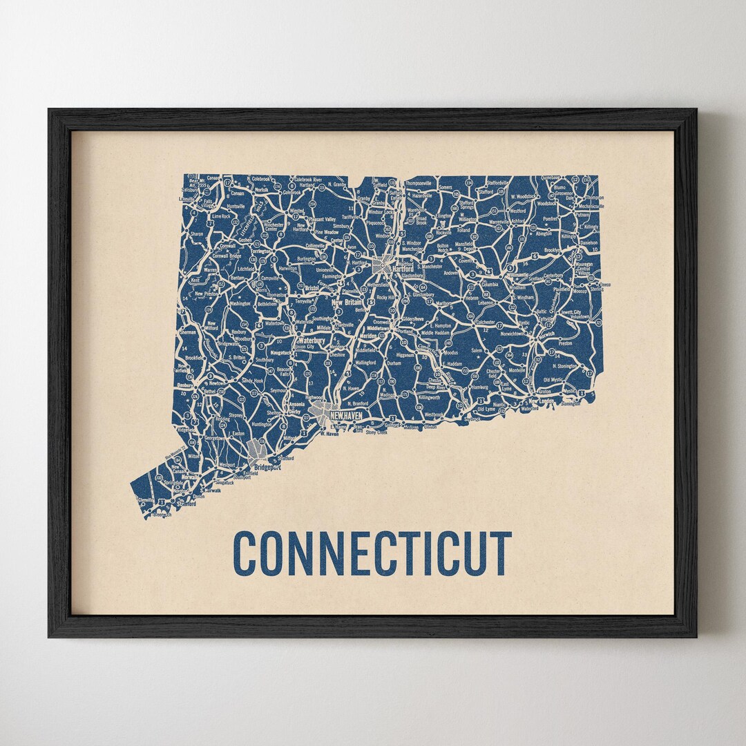 Vintage Connecticut Road Map Art Print, Blue on Beige #1 - Etsy
