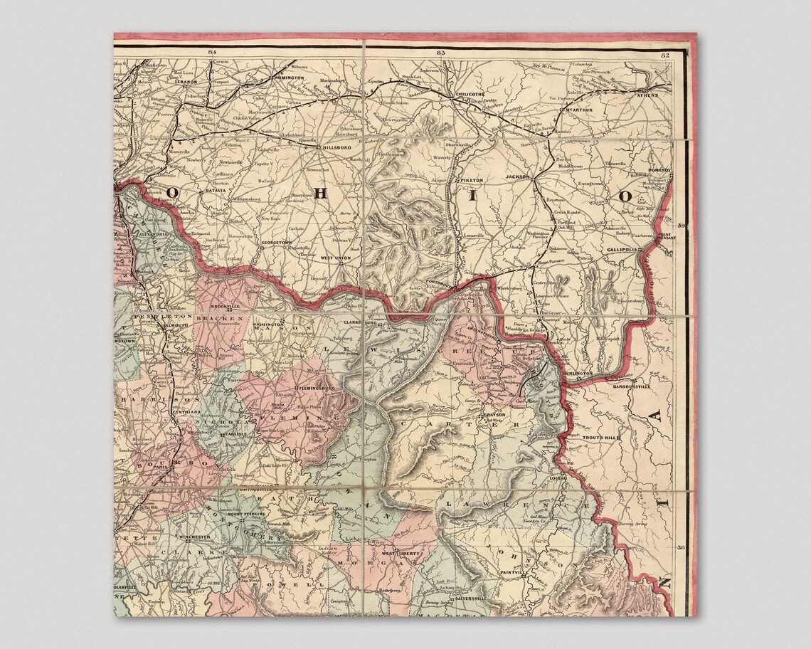 Old Kentucky Map Art Print Set, 1862, Archival Reproduction, Set of 6 ...