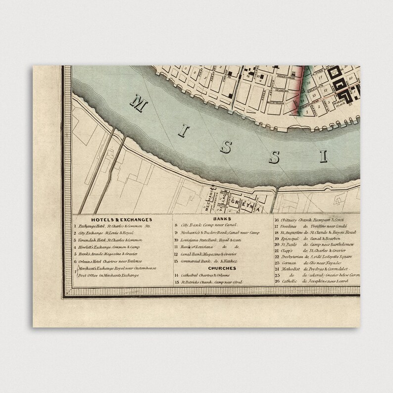 Old New Orleans Map Art Print 1845 Antique Map Archival | Etsy
