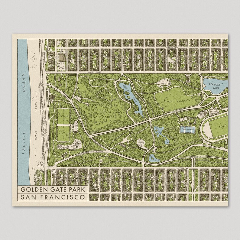 Golden Gate Park Map Art Print, San Francisco Vintage-style Archival ...