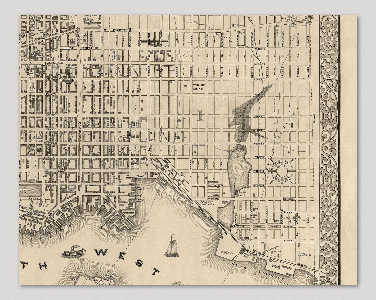 Old Baltimore Map Art Print Set, Maryland, 1851, Archival Reproduction ...