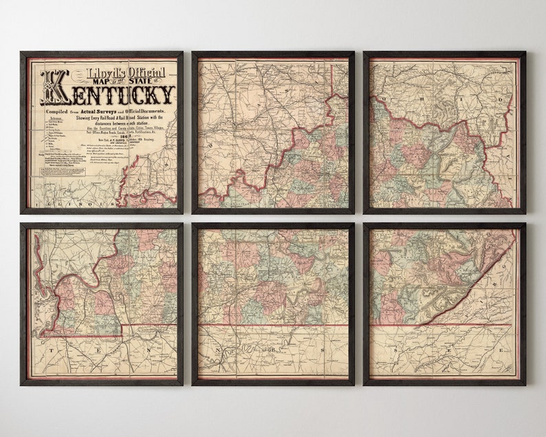 Old Kentucky Map Art Print Set, 1862, Archival Reproduction, Set of 6 ...