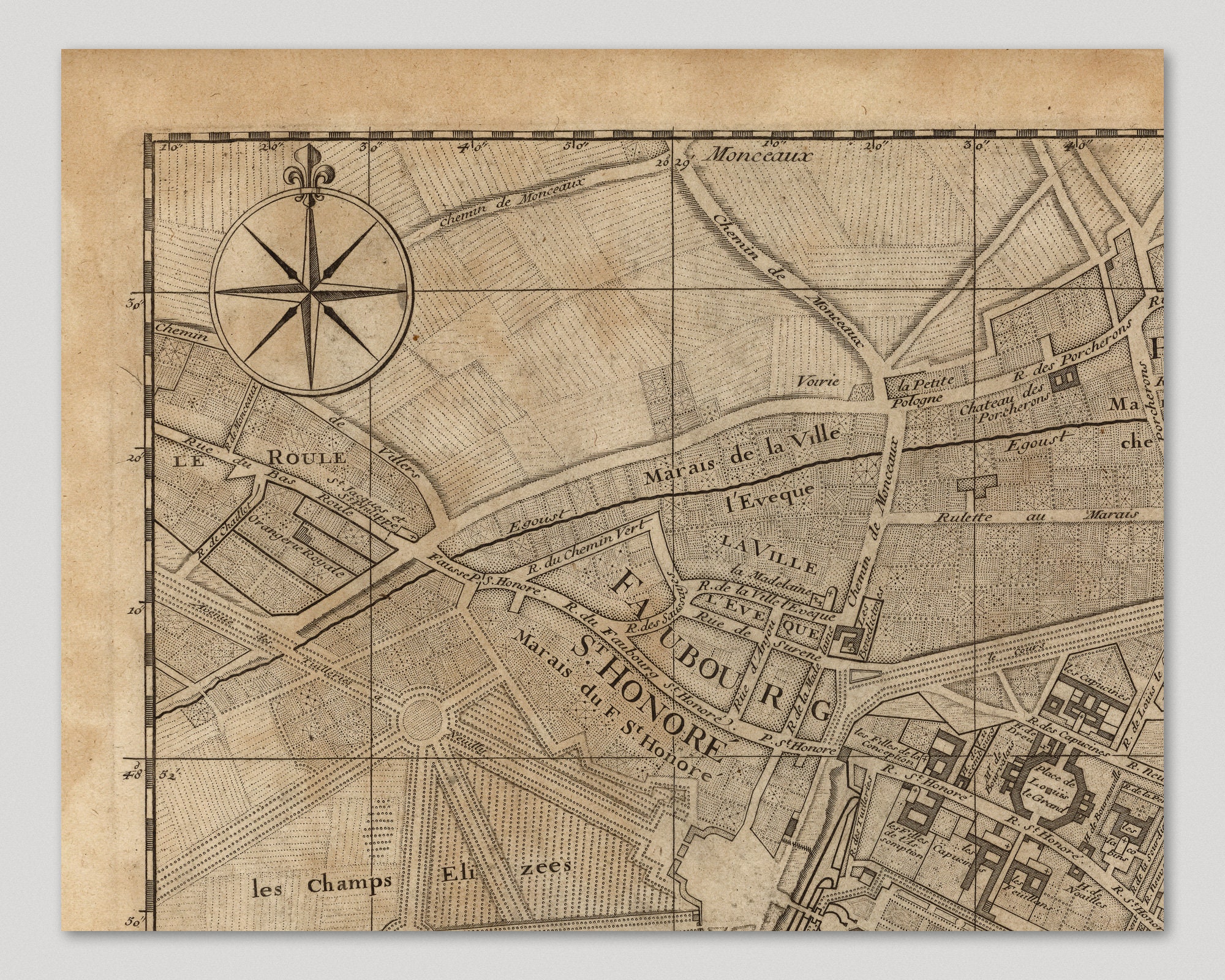 Old Paris Map Print, Set of 9, 1717 Antique Archival Reproduction Wall ...