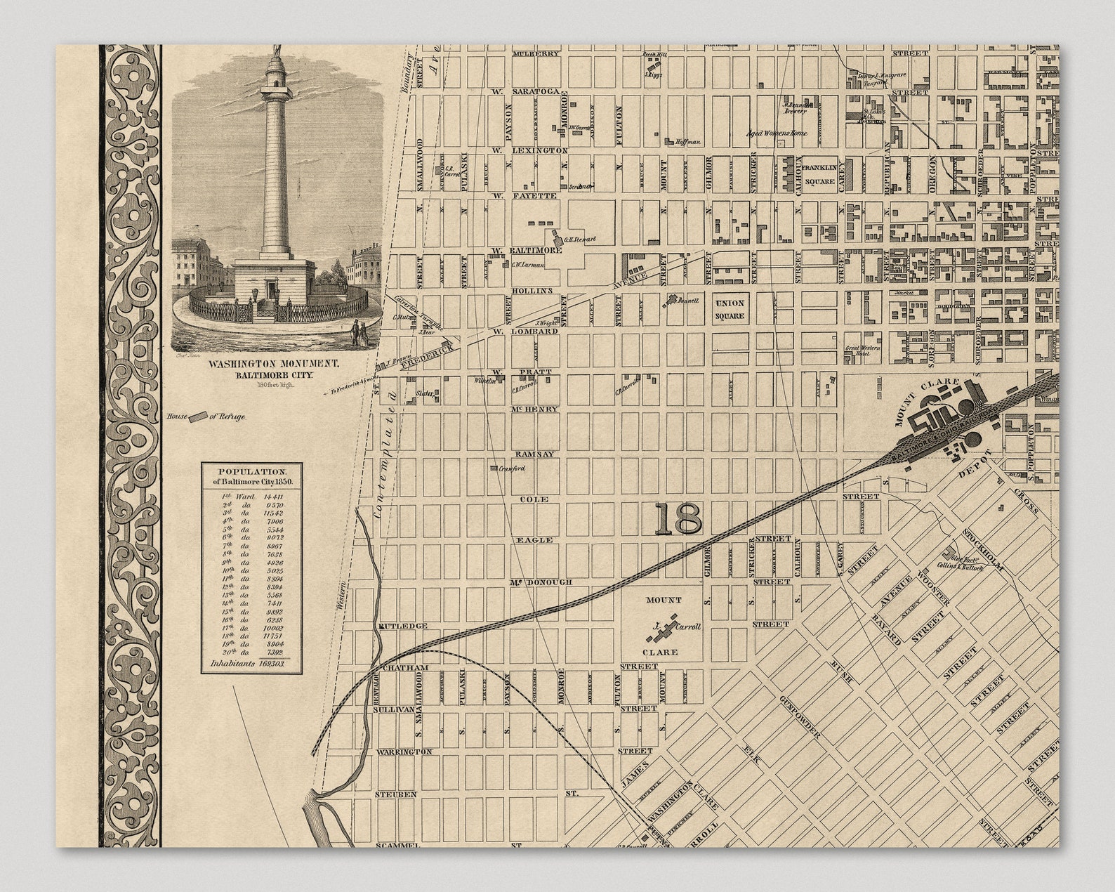Old Baltimore Map Art Print Set, Maryland, 1851, Archival Reproduction ...