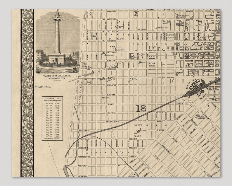 Old Baltimore Map Art Print Set, Maryland, 1851, Archival Reproduction ...