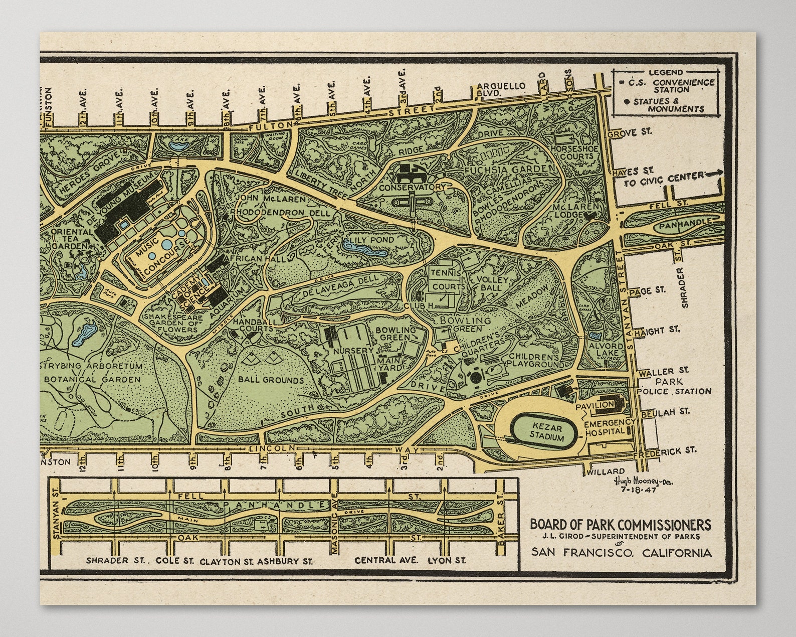 Old Golden Gate Park Map Art Print San Francisco 1940s | Etsy