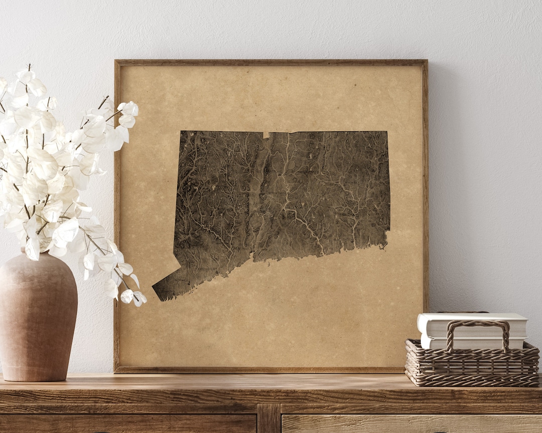 Vintage Connecticut Relief Map Art Print, Square, Unframed - Etsy