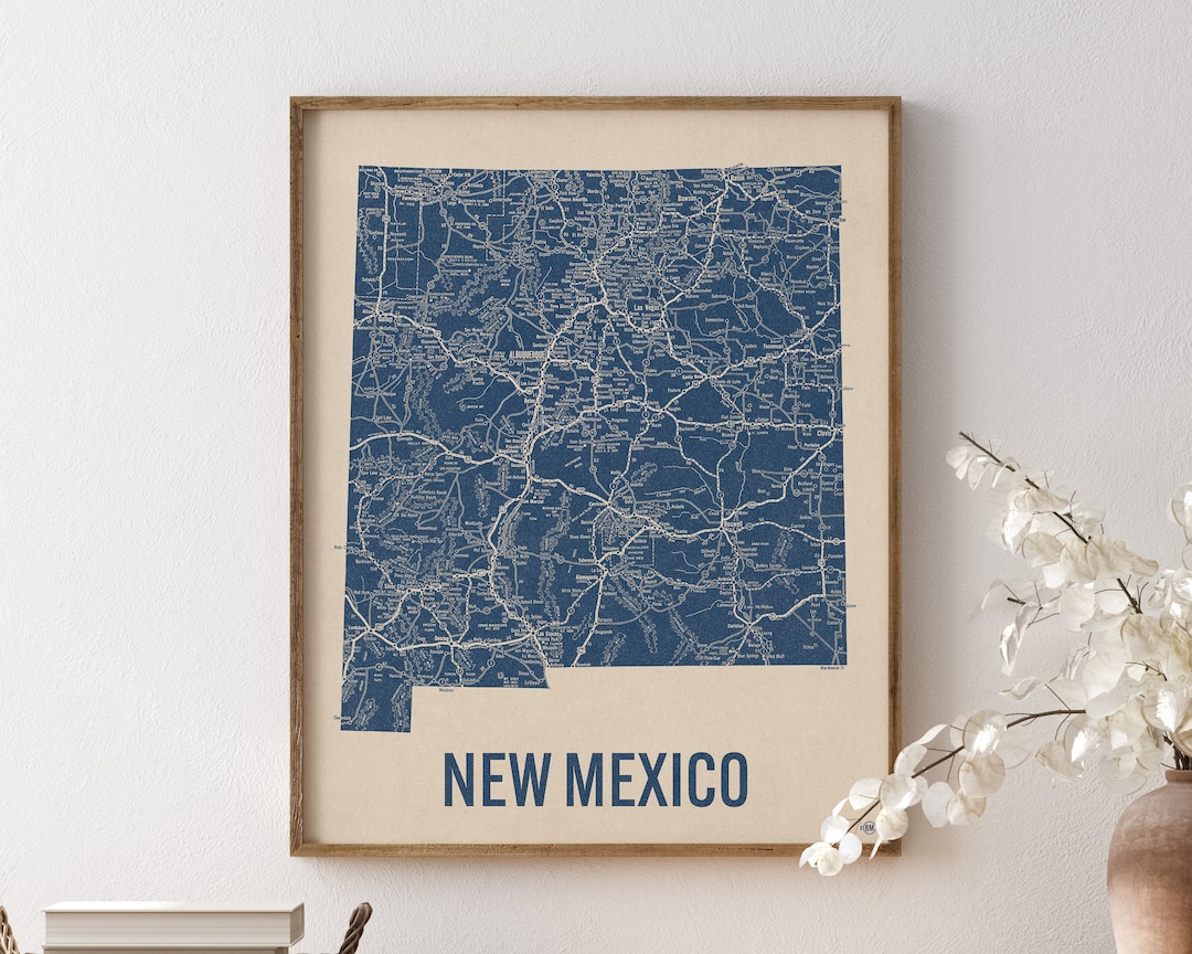 Vintage New Mexico Road Map Art Print, Blue on Beige #1, Unframed - Etsy