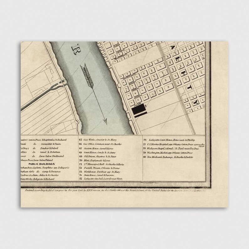 Old New Orleans Map Art Print 1845 Antique Map Archival | Etsy