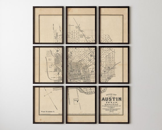 Old Austin TX Street Map Art Print 1885 Set of 9 Prints - Etsy