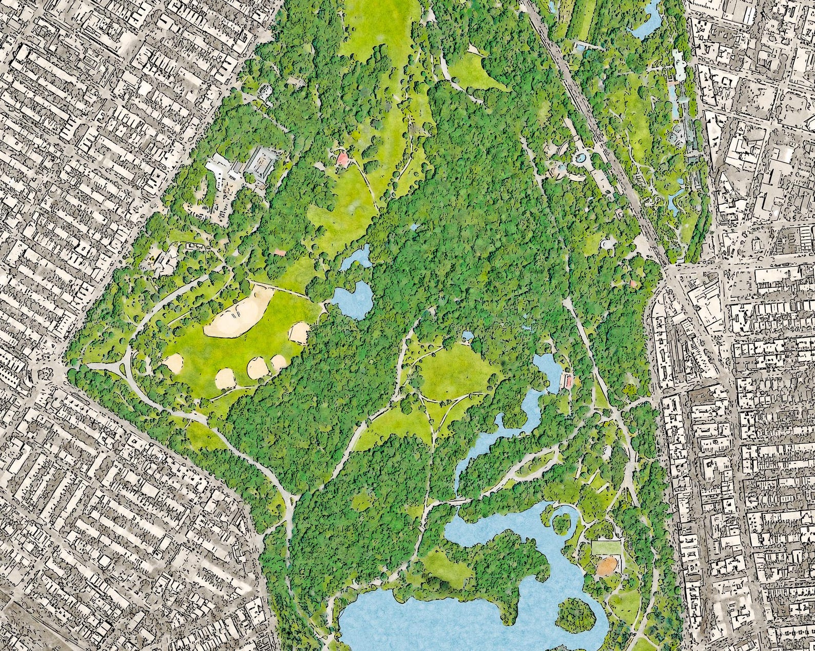 Prospect Park Map Art Print, Brooklyn, NY, Pen and Watercolor Style - Etsy