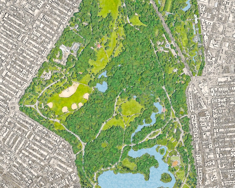 Prospect Park Map Art Print, Brooklyn, NY, Pen and Watercolor Style - Etsy