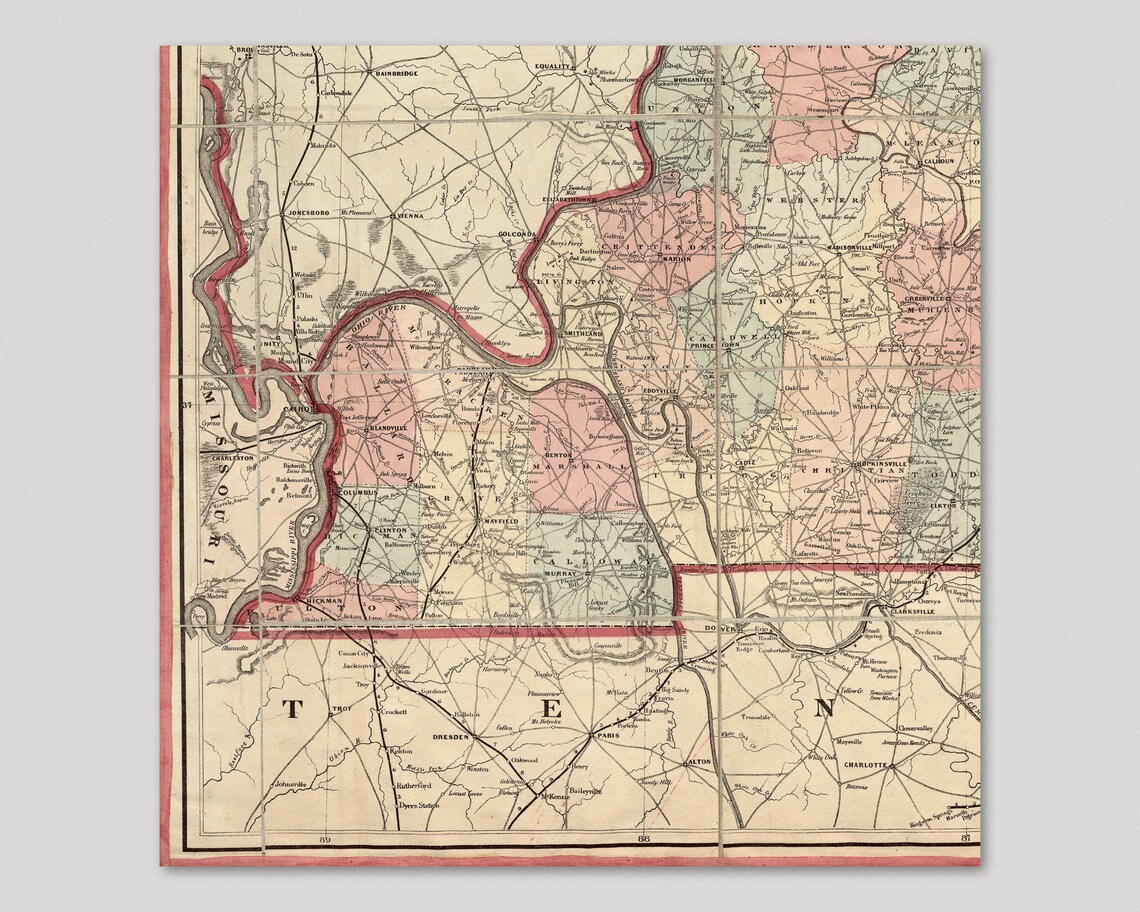 Old Kentucky Map Art Print Set, 1862, Archival Reproduction, Set of 6 ...