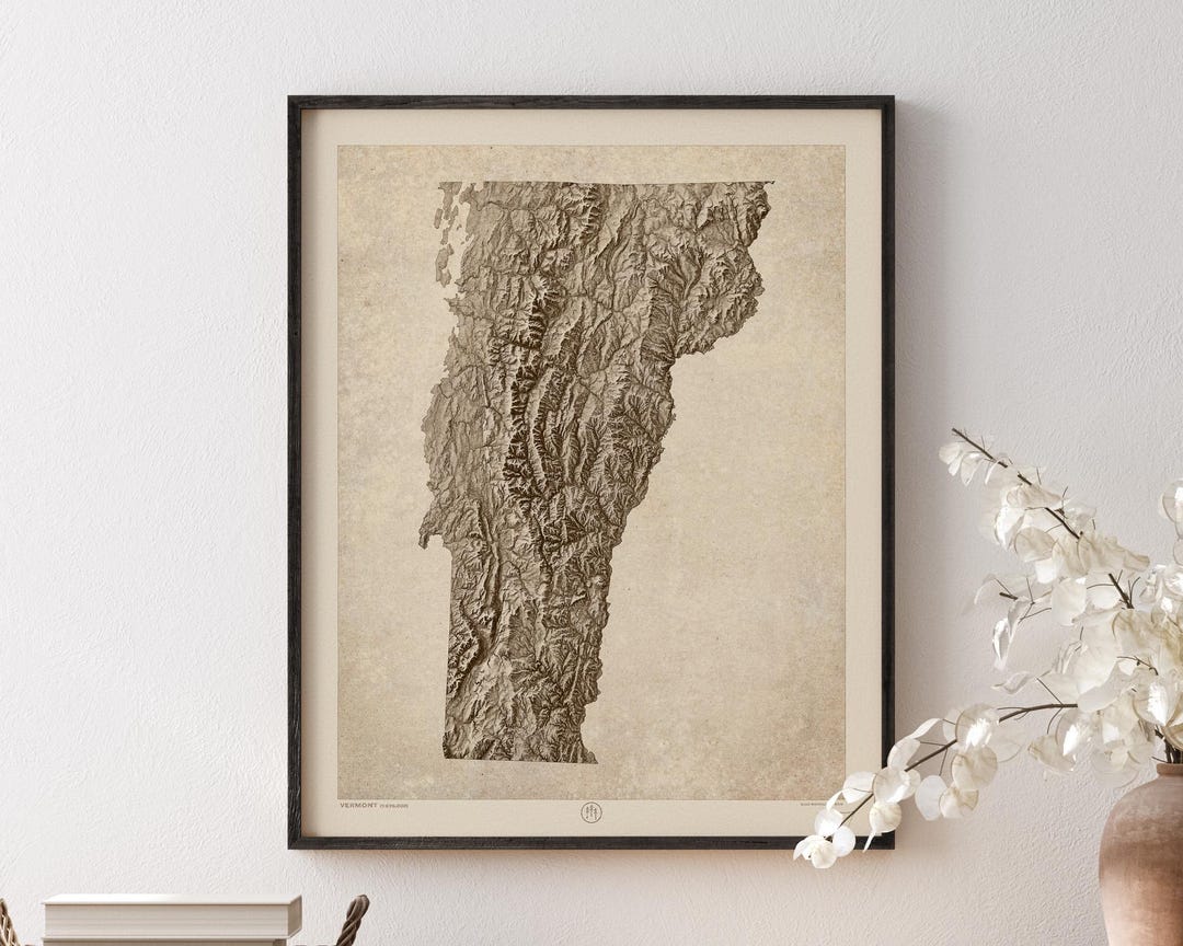 Vermont Relief Map Art Print, Sepia, Vintage Style, Unframed - Etsy