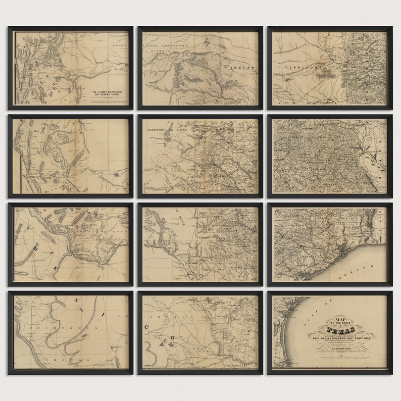 Old Texas Map Art Print Set 1867 Archival Reproduction Set | Etsy