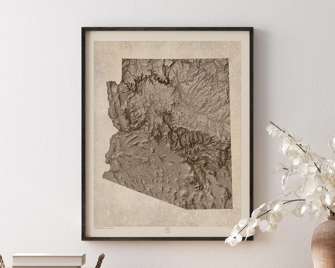 Arizona Map Art Print, Topography Relief, Unframed - Etsy