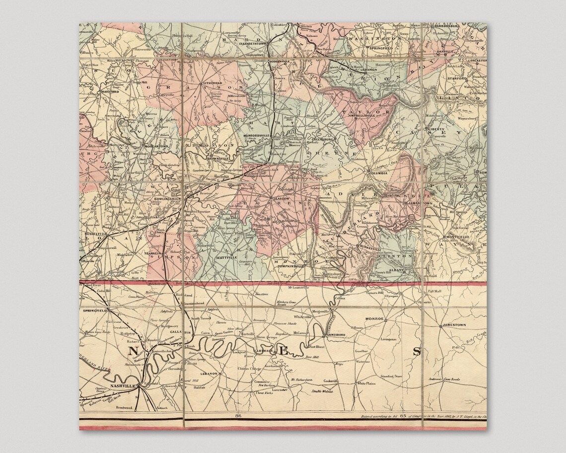 Old Kentucky Map Art Print Set, 1862, Archival Reproduction, Set of 6 ...