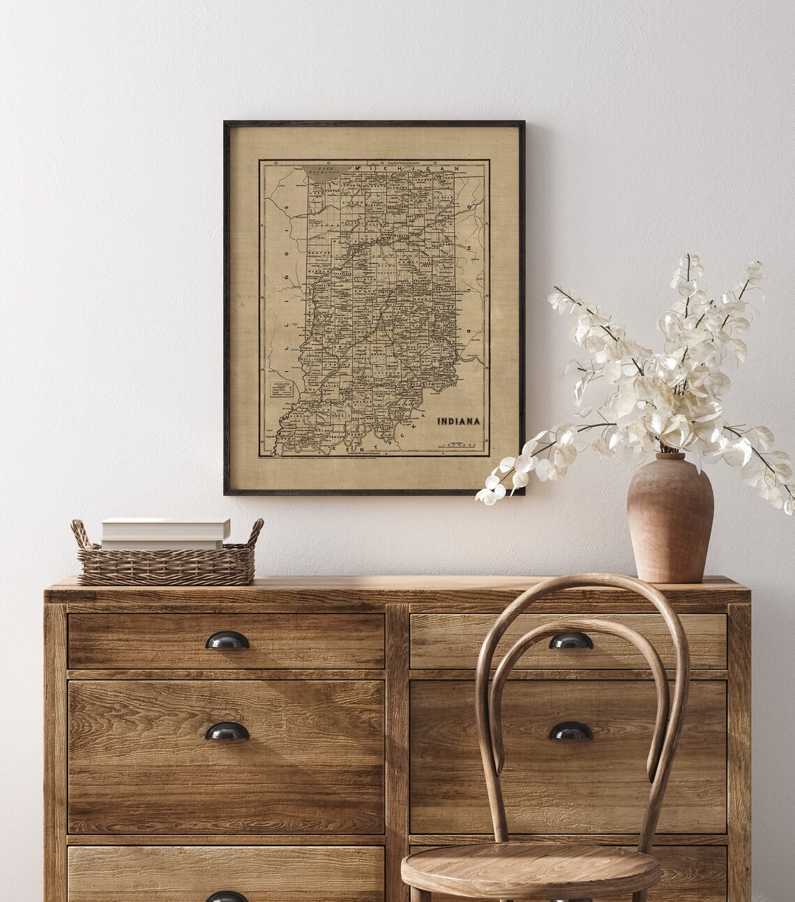 Old Indiana Map Art Print, 1840s, Rustic Style, Archival Quality ...