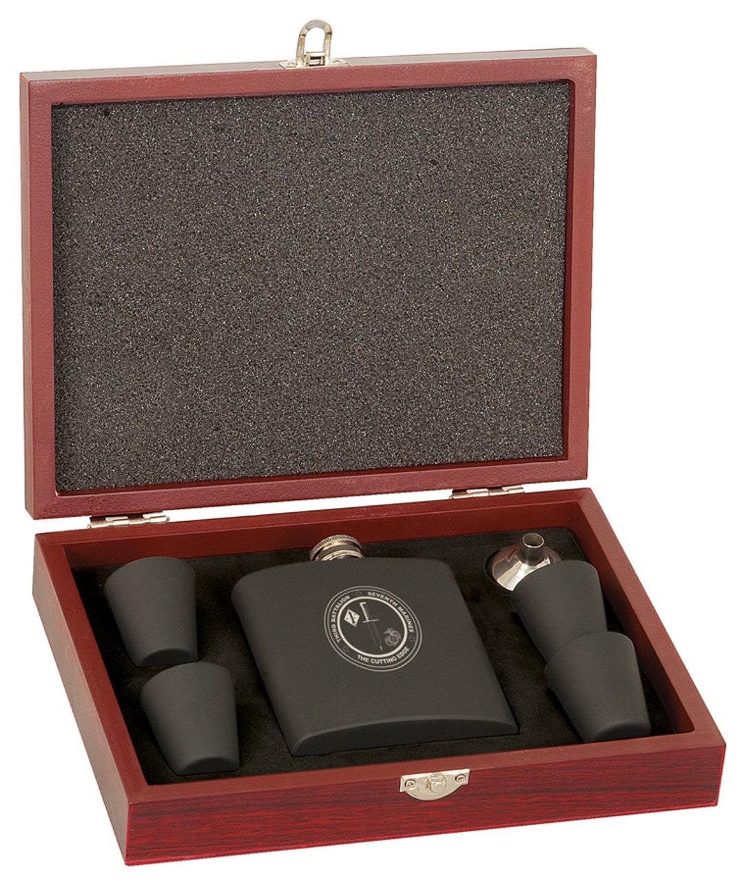 Personalized Flask Set With Rosewood Presentation Box -FREE ENGRAVING ...